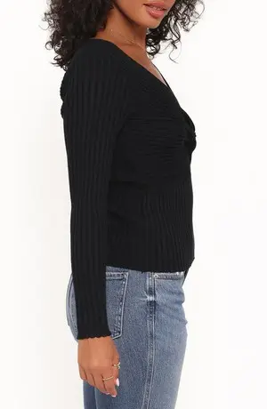 PETAL & PUP Demi Twist Ribbed Sweater - Black