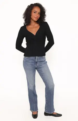 PETAL & PUP Demi Twist Ribbed Sweater - Black