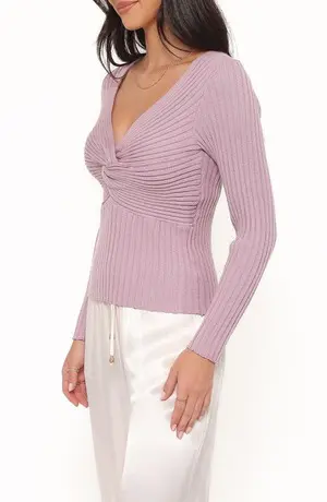PETAL & PUP Demi Twist Rib Sweater - Lavender