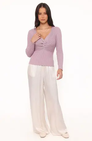 PETAL & PUP Demi Twist Rib Sweater - Lavender