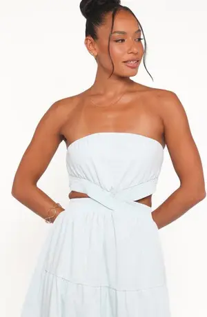 PETAL & PUP Cadence Cutout Strapless Tiered Maxi Dress