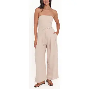 PETAL & PUP Calliope Strapless Tie Waist Jumpsuit