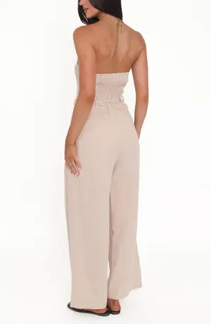 PETAL & PUP Calliope Strapless Tie Waist Jumpsuit