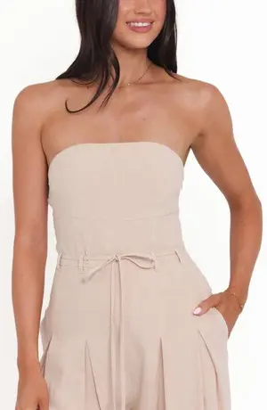 PETAL & PUP Calliope Strapless Tie Waist Jumpsuit