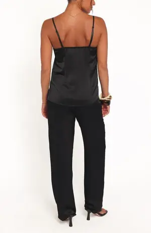 PETAL & PUP Satin Camisole And Wide Leg Pants Set - Black