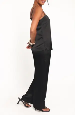 PETAL & PUP Satin Camisole And Wide Leg Pants Set - Black