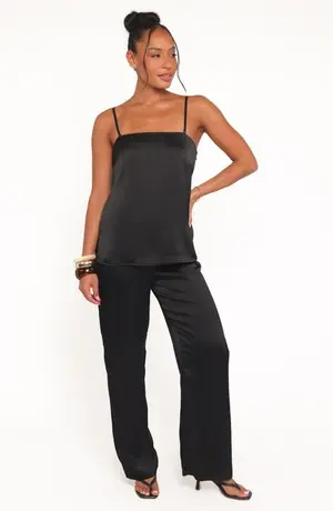 PETAL & PUP Satin Camisole And Wide Leg Pants Set - Black