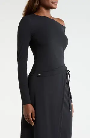 MPG Off-the-shoulder Drawstring Top - Black