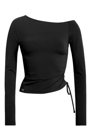 MPG Off-the-shoulder Drawstring Top - Black