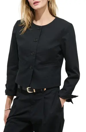 ALEX MILL Collarless Cotton & Linen Jacket Black