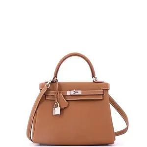 Hermès Kelly Handbag Brown Togo With Palladium Hardware 25 - Metallic Gold