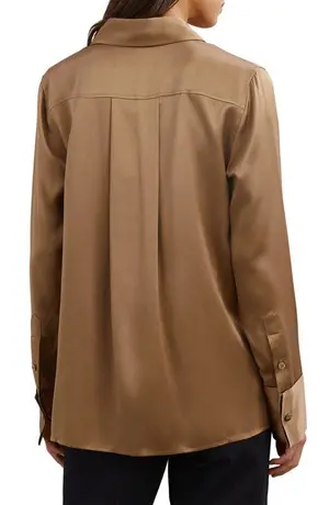 REISS Ameira Silk Shirt - Camel