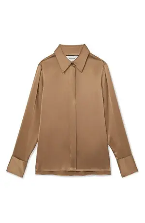 REISS Ameira Silk Shirt - Camel
