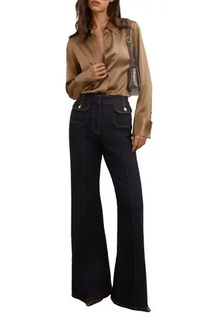 REISS Ameira Silk Shirt - Camel