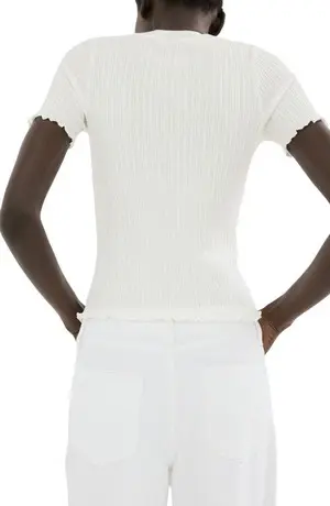 Mango Cotton-blend Ribbed T-shirt - Ecru