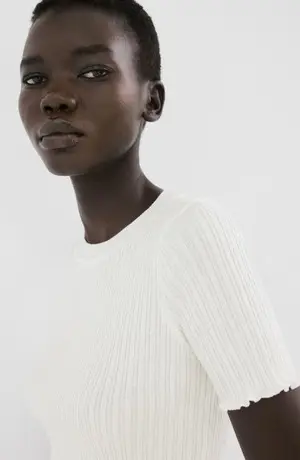 Mango Cotton-blend Ribbed T-shirt - Ecru