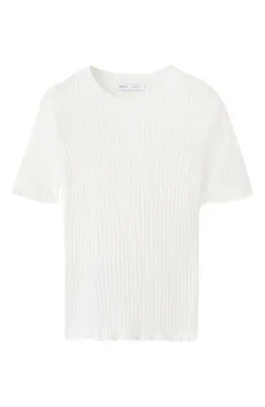Mango Cotton-blend Ribbed T-shirt - Ecru