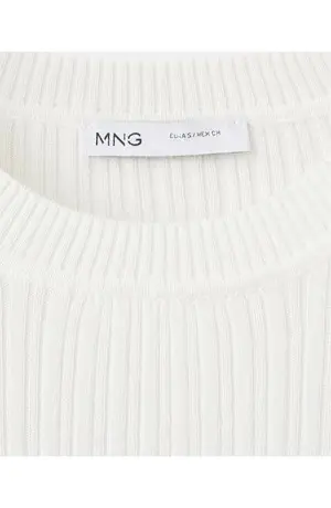 Mango Cotton-blend Ribbed T-shirt - Ecru