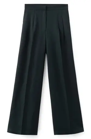 Mango Straight Fit Linen Blend Trousers - Navy