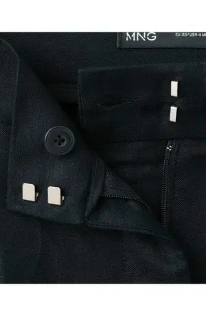 Mango Straight Fit Linen Blend Trousers - Navy