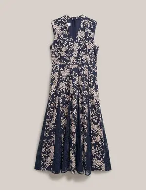 HOBBS LONDON Quin Sleeveless V-neck Embroidered Midi Dress - Midnight Blush