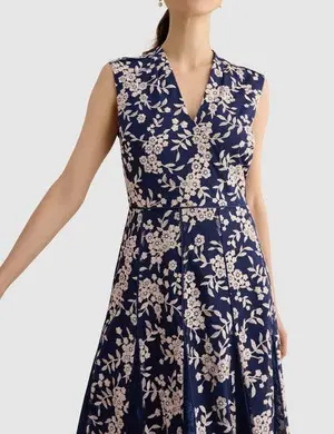 HOBBS LONDON Quin Sleeveless V-neck Embroidered Midi Dress - Midnight Blush