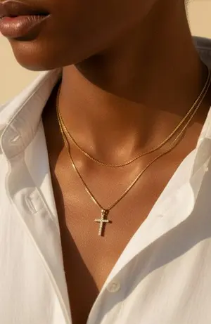 MINT & LILY Dainty Cable And Pave Cross Chain Layered Necklace Set - Silver