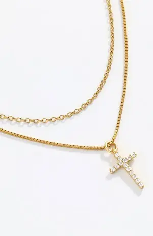MINT & LILY Dainty Cable And Pave Cross Chain Layered Necklace Set - Silver
