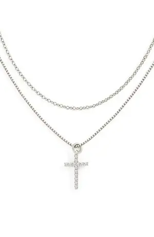 MINT & LILY Dainty Cable And Pave Cross Chain Layered Necklace Set - Silver
