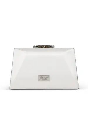 Badgley Mischka Amira Faceted Minaudiere Clutch - White