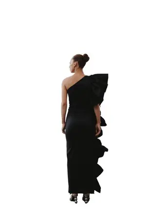 SEZ Sevilla Dress One Shoulder Taffeta Gown With Ruffles - Black