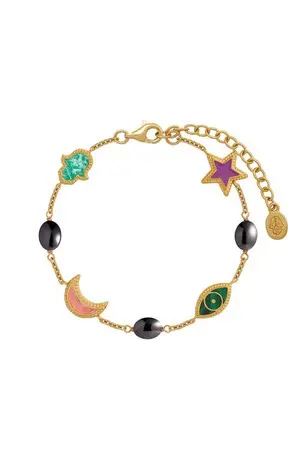 KARMA AND LUCK Multi Symbol Gold Plated Charm Bracelet - Gold/multicolor
