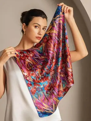 SILKSILKY Pure Silk Abstract Square Scarf - Multi