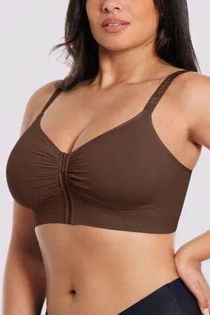 SHAPELLX Skin Flow Seamless Front-zip Wireless Bra - Brown