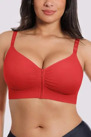 SHAPELLX Skin Flow Seamless Front-zip Wireless Bra - Red