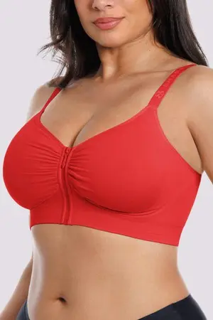 SHAPELLX Skin Flow Seamless Front-zip Wireless Bra - Red
