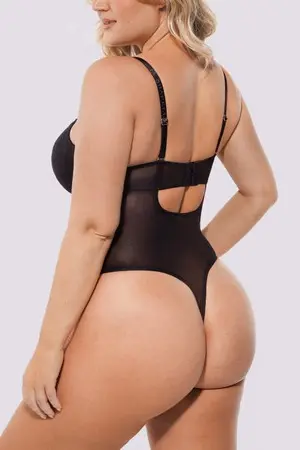 SHAPELLX Lace Glamour Airslim Cupped Thong Bodysuit - Black