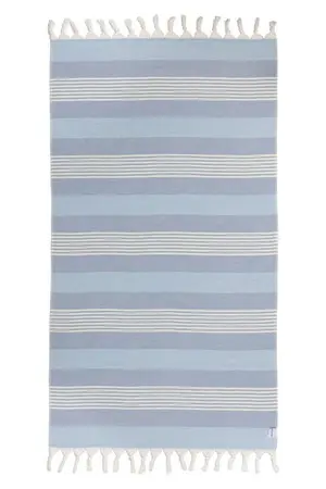 INFUSEZEN Breeze Striped Organic Turkish Towel With Soft Terry Cloth Back - Blue