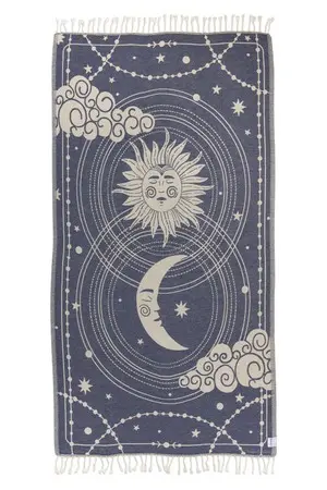 INFUSEZEN Celestial Sun And Moon Sand Resistant Organic Turkish Towel - Navy