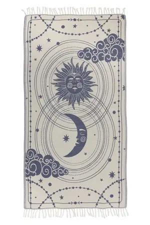 INFUSEZEN Celestial Sun And Moon Sand Resistant Organic Turkish Towel - Navy