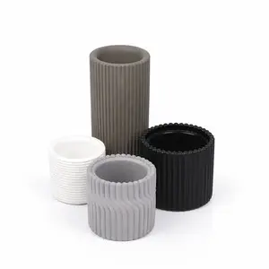 JONATHAN Y Noa Modern Minimalist Handmade Concrete Fluted Cylinder Planter Set - Dark Gray