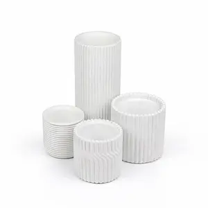 JONATHAN Y Noa Modern Minimalist Handmade Concrete Fluted Cylinder Planter Set - White