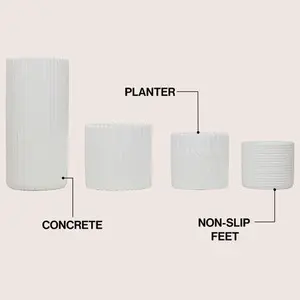 JONATHAN Y Noa Modern Minimalist Handmade Concrete Fluted Cylinder Planter Set - White