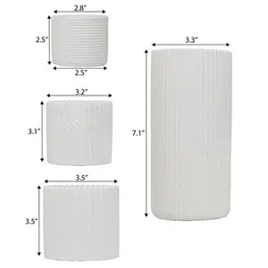 JONATHAN Y Noa Modern Minimalist Handmade Concrete Fluted Cylinder Planter Set - White