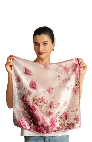 SILKSILKY Pure Silk Delicate Square Scarf - Medium Pink
