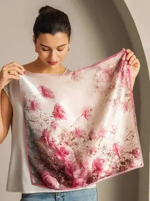 SILKSILKY Pure Silk Delicate Square Scarf - Medium Pink
