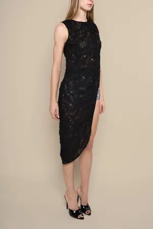 CONTESSA MILLS Fleur Sheer Italian Lace Asymmetrical Sleeveless Top