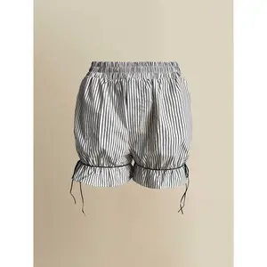 CONTESSA MILLS Striped Bloomer Shorts With Leather Ties - Black-white