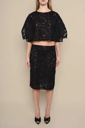 CONTESSA MILLS Abstract Lace Midi Pencil Skirt