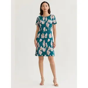 Misook A-line Floral Soft Knit Dress - Spruce